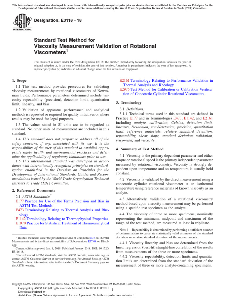 ASTM E3116 Viscosidad | PDF | Viscosity | Shear Stress
