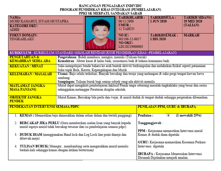 Contoh Pengisian RPI | PDF