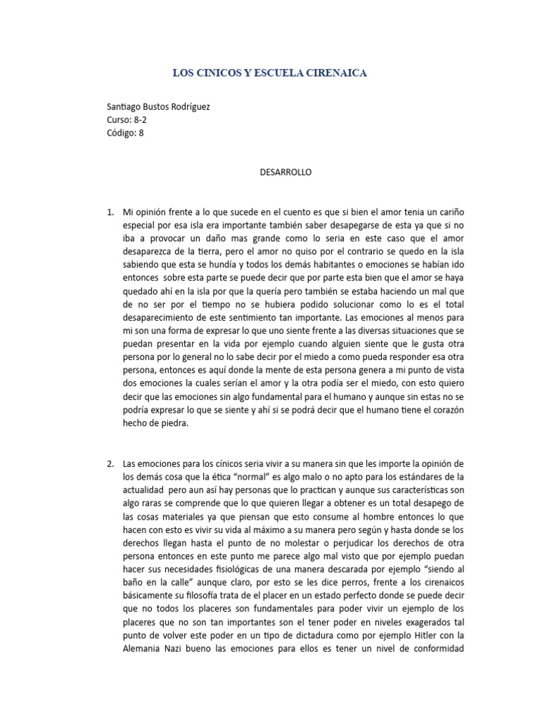 Los Cinicos y Escuela Cirenaica Taller Resuelto | PDF | Amor | Placer