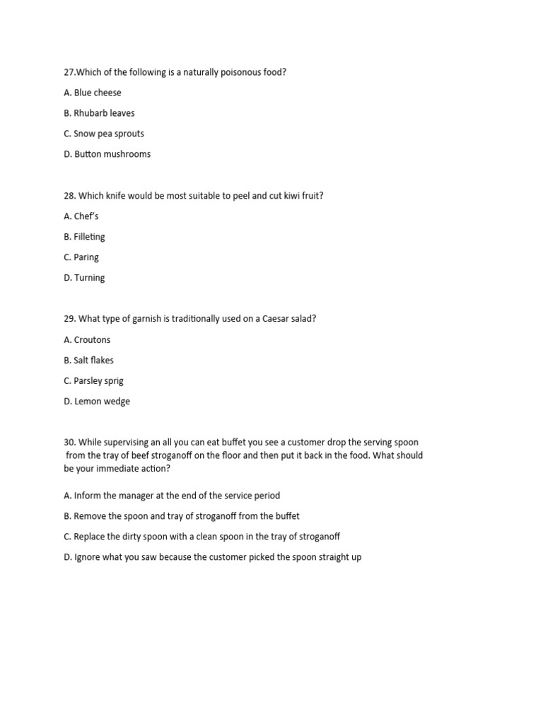 FOOD BEVERAGE TEST 2023 | PDF