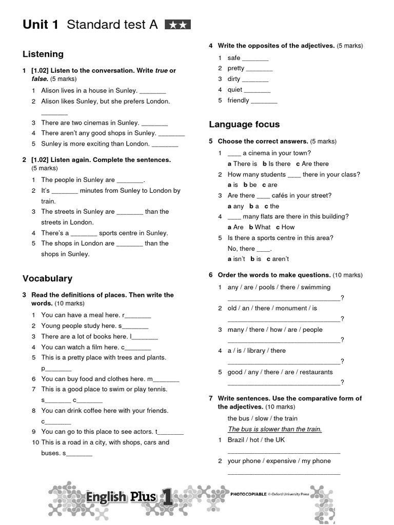Unit 1 Standard Test A | PDF