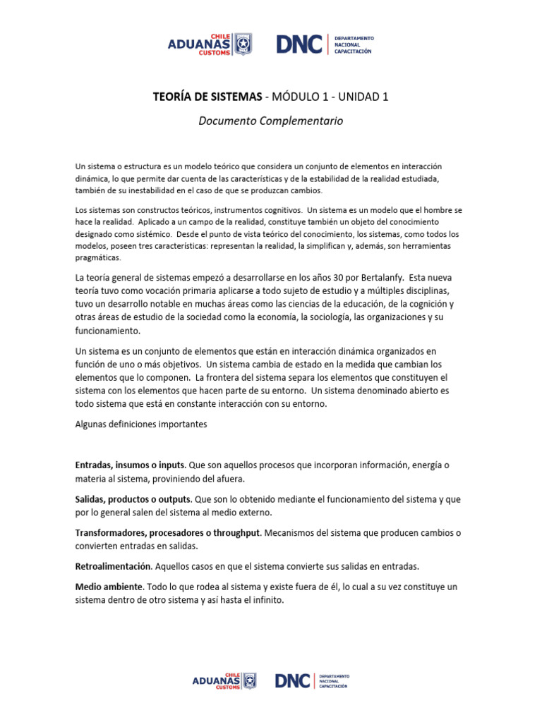 Teoría de Sistemas - Módulo 1 - Unidad 1 - Documento Complementario | PDF | Sistema | Teoría de ...