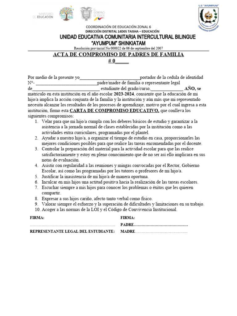 Acta de Compromiso Institucional | PDF