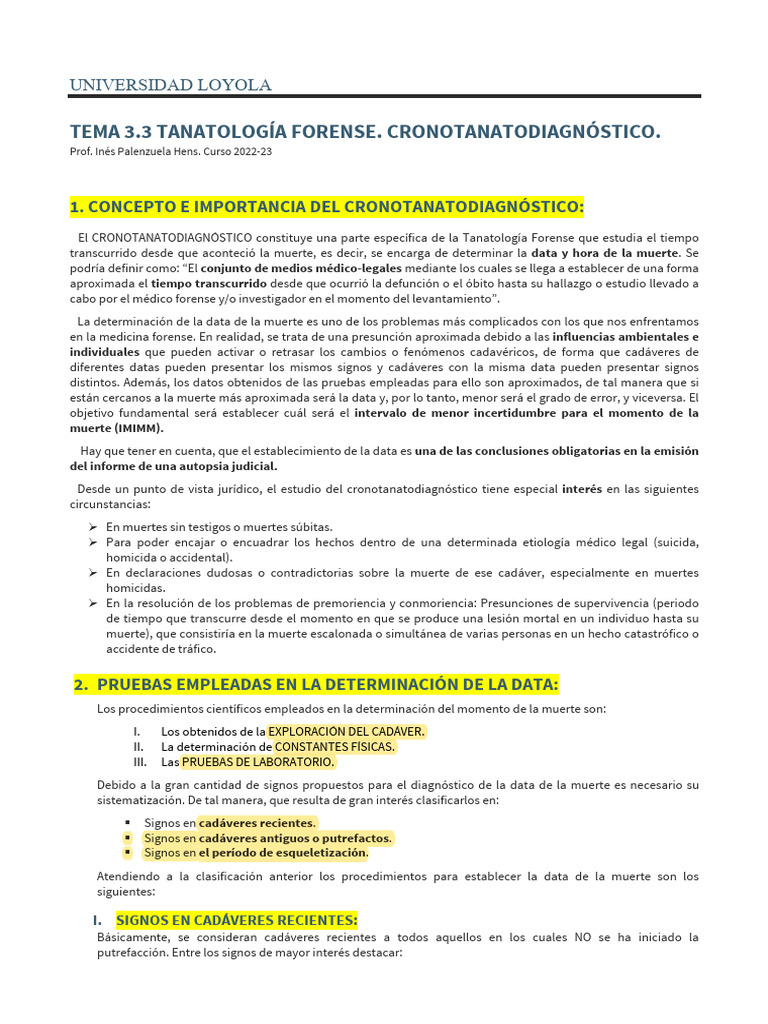 Tema 3.3 Tanatologia. Cronotanatodiagnostico | PDF | Hueso | Muerte