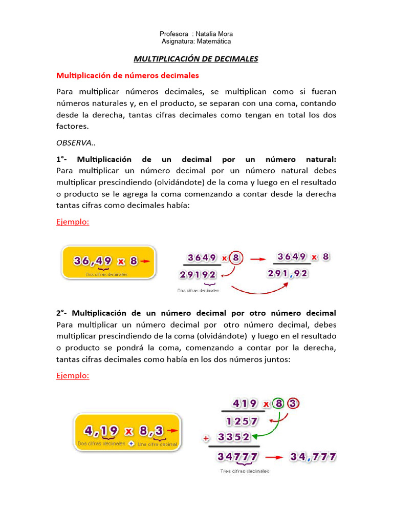Multiplicacion y Division de Decimales. | PDF | División (Matemáticas ...