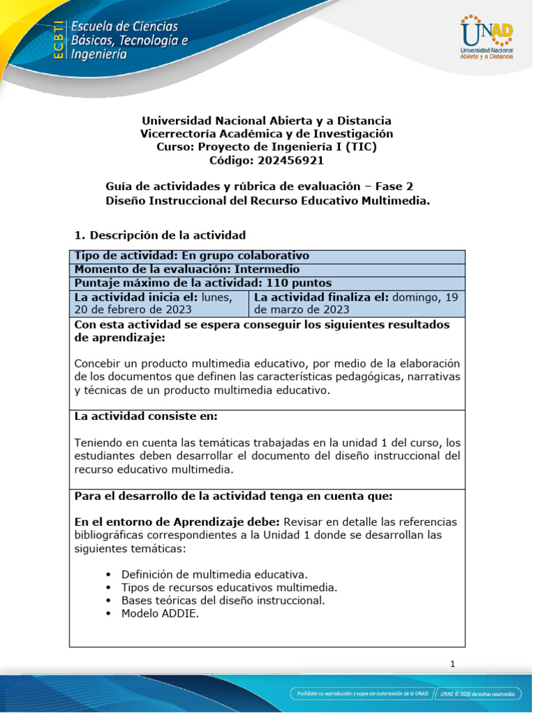 Guía de actividades y rúbrica de evaluación - Unidad 1- Fase 2 - Diseño Instruccional del ...