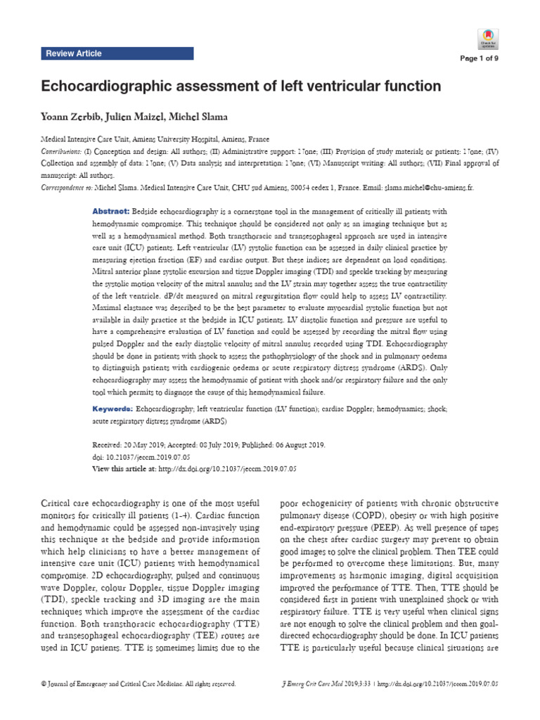 Echocardiographic Assessment of Left Ventricular Function | PDF