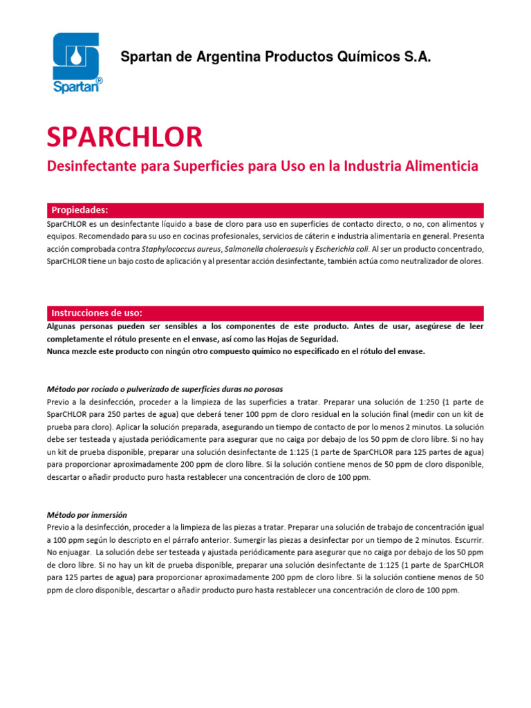 SPARCHLOR - Desinfectante para Superficies para Uso en La Industria ...