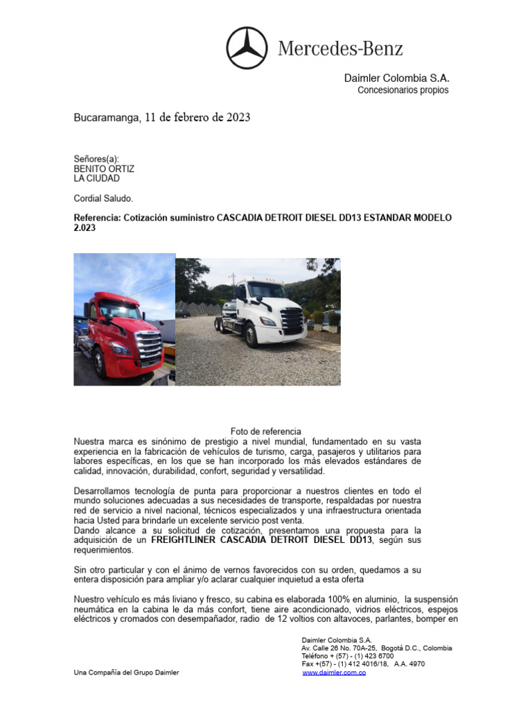 COTI. NEW CASCADIA DD13 MEC ESTANDAR 2.023 BENITO ORTIZ FEBRERO 2023 ...