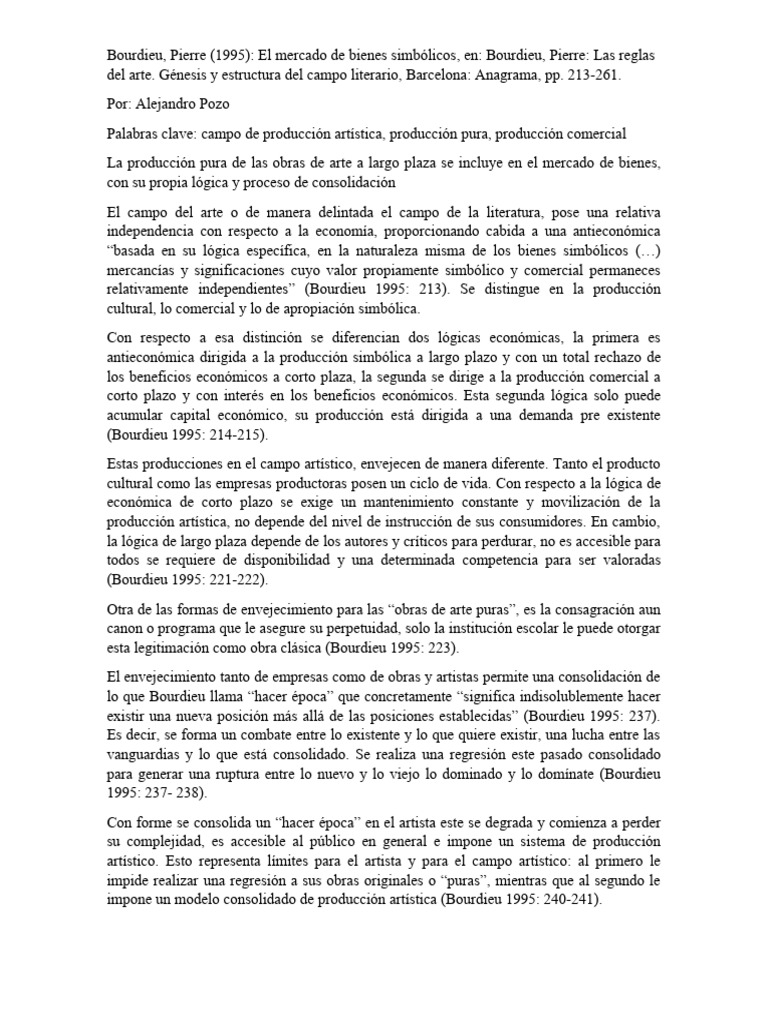 Exceptra Bourdieu, Pierre El Mercado de Bienes Simbólicos | PDF ...