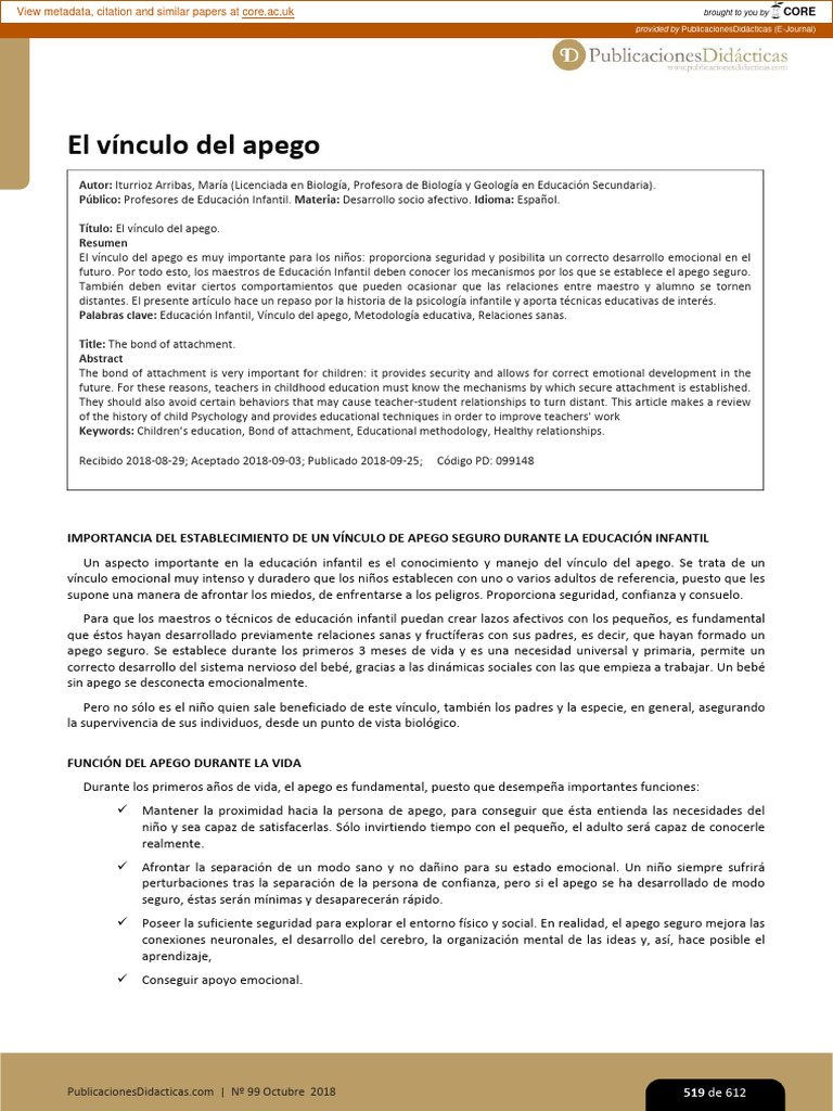 El Vinculo Del Apego | PDF | Teoría de apego | Ciencias del comportamiento