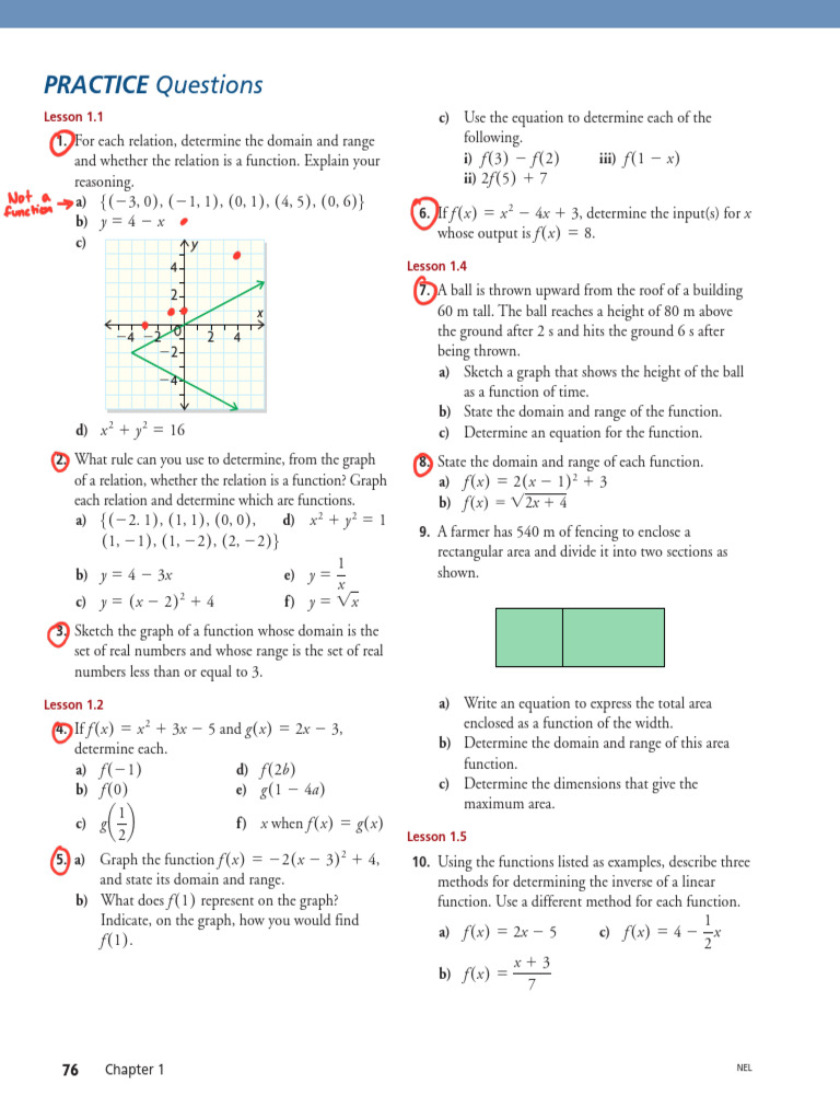 CH 1 Test Review | PDF | Function (Mathematics) | Area