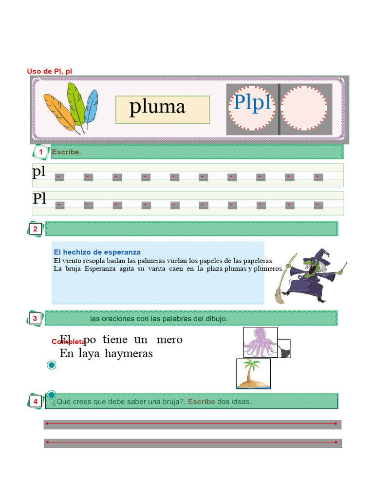 La Letra PL para Primer Grado de Primaria | PDF