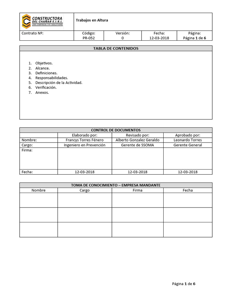 PR-052 - Trabajos en Altura - Rev 00 | PDF | Andamio
