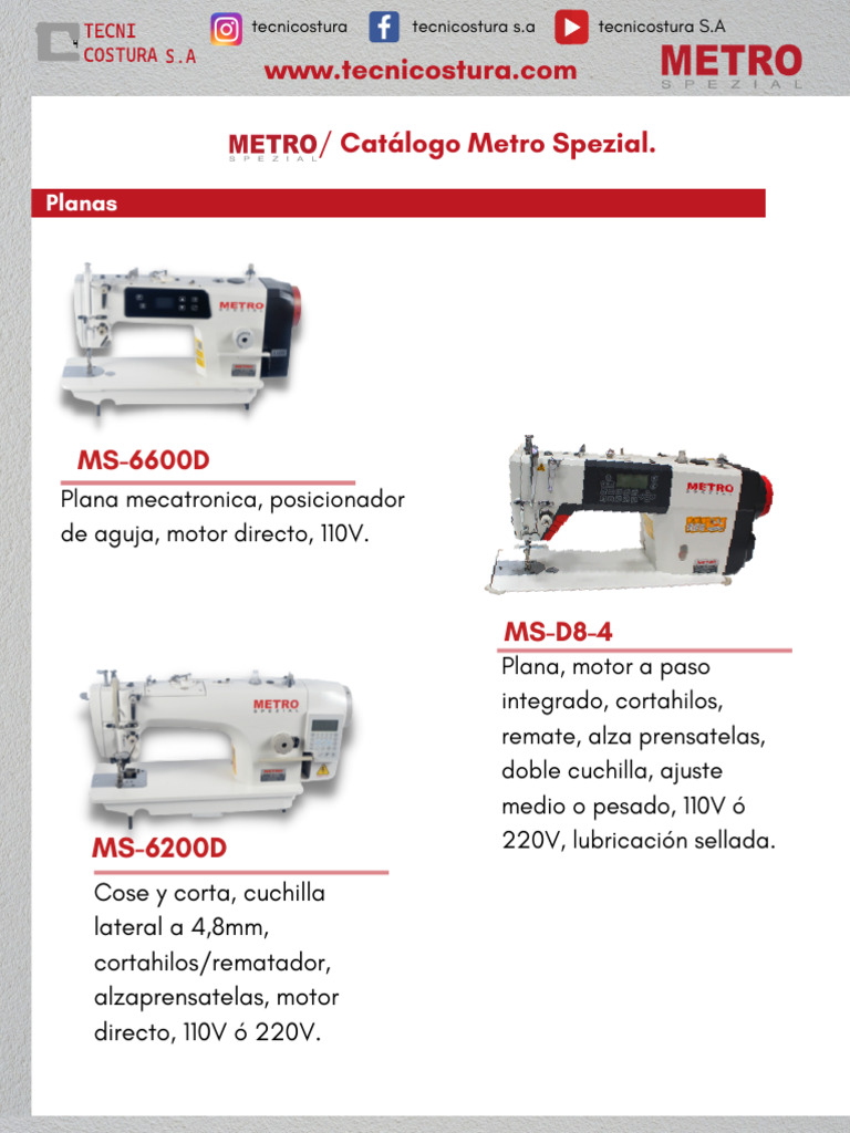 Catálogo de Máquinas de Coser Metro | PDF