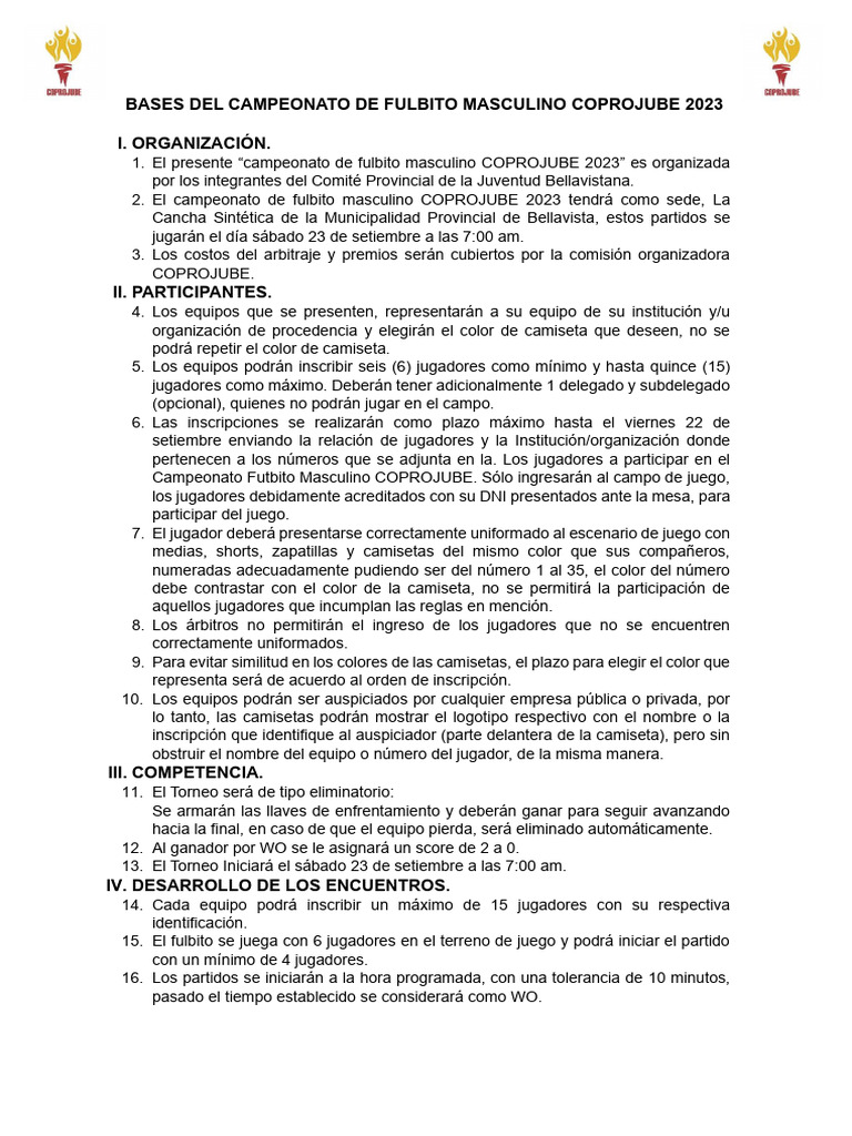 Campeonato Fulbito Masculino 2023 | PDF