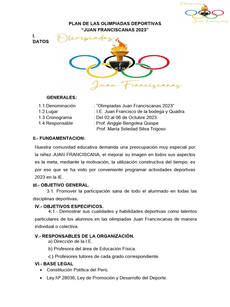Plan de Las Olimpiadas Deportivas 2023 | PDF
