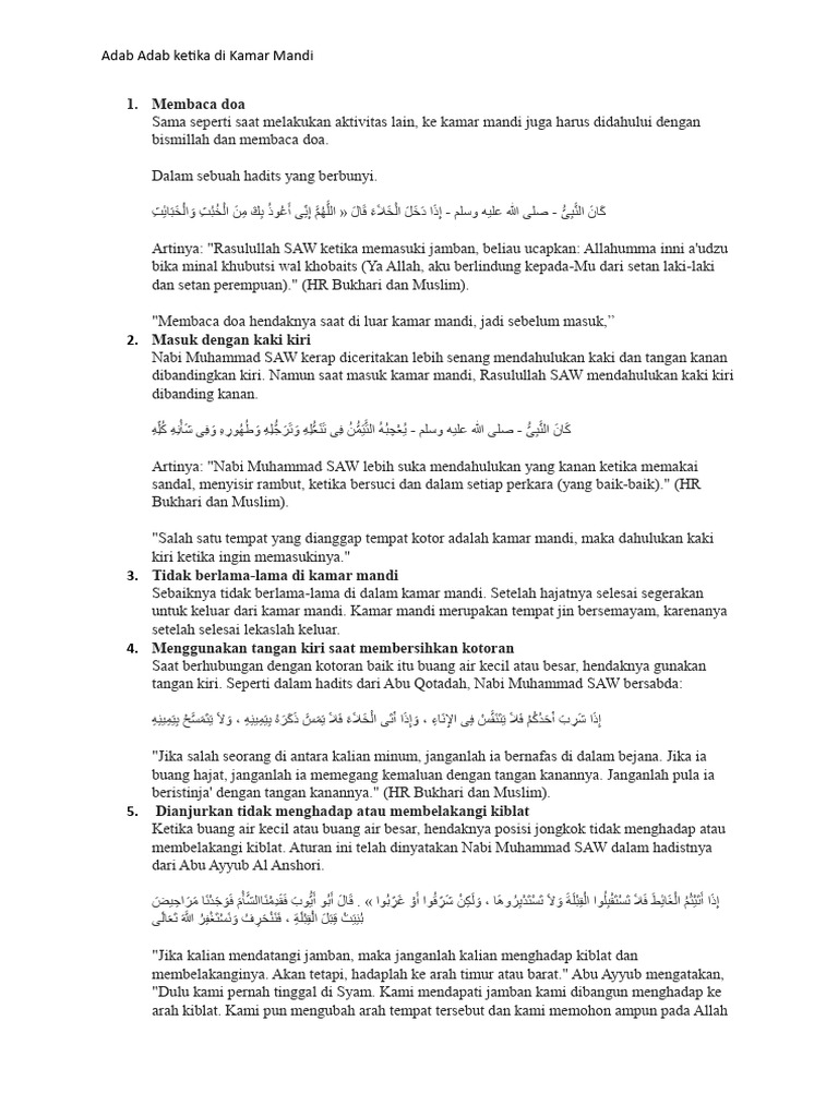 Adab Adab Di Kamar Mandi | PDF