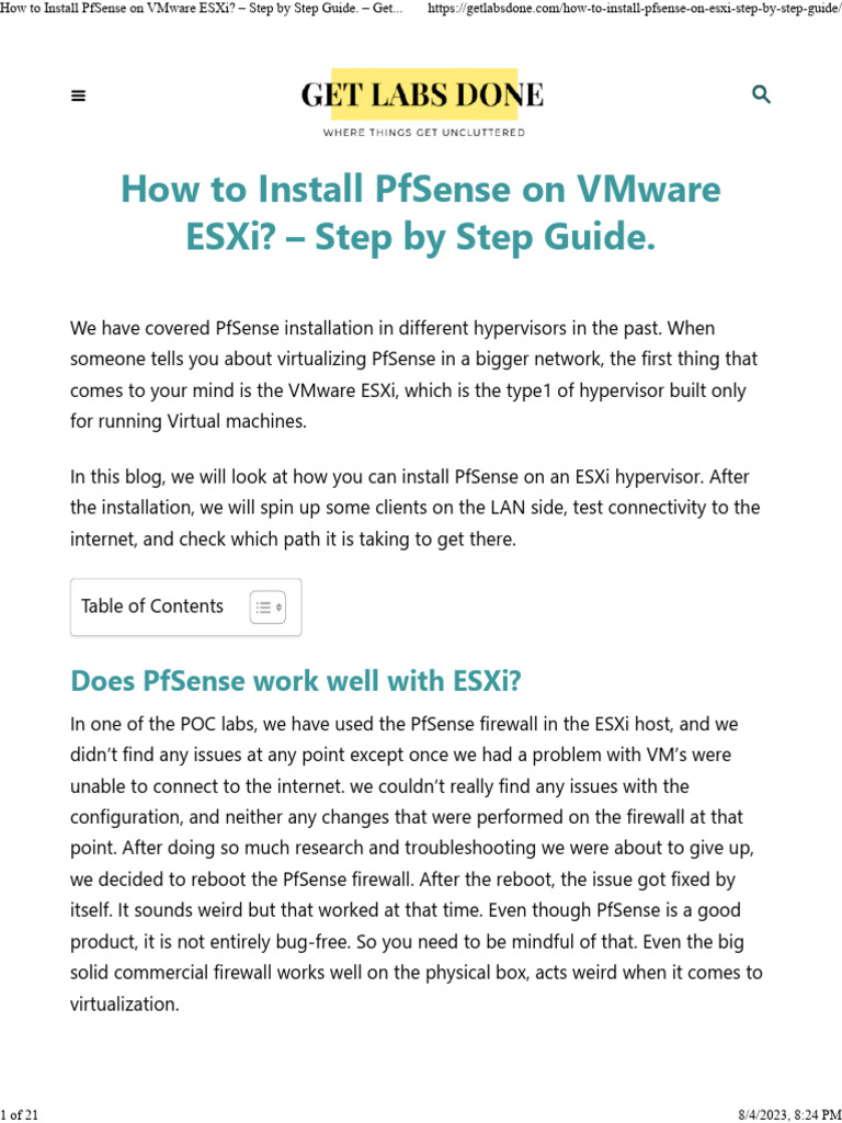 How To Install PfSense On VMware ESXi - Step by Step Guide. - GetLabsDone | PDF | Ip Address ...