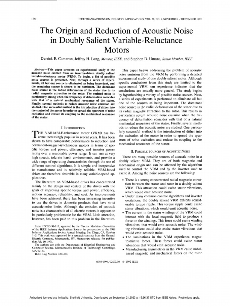 The Origin and Reduction of Acoustic Noise in Doubly Salient Variable ...