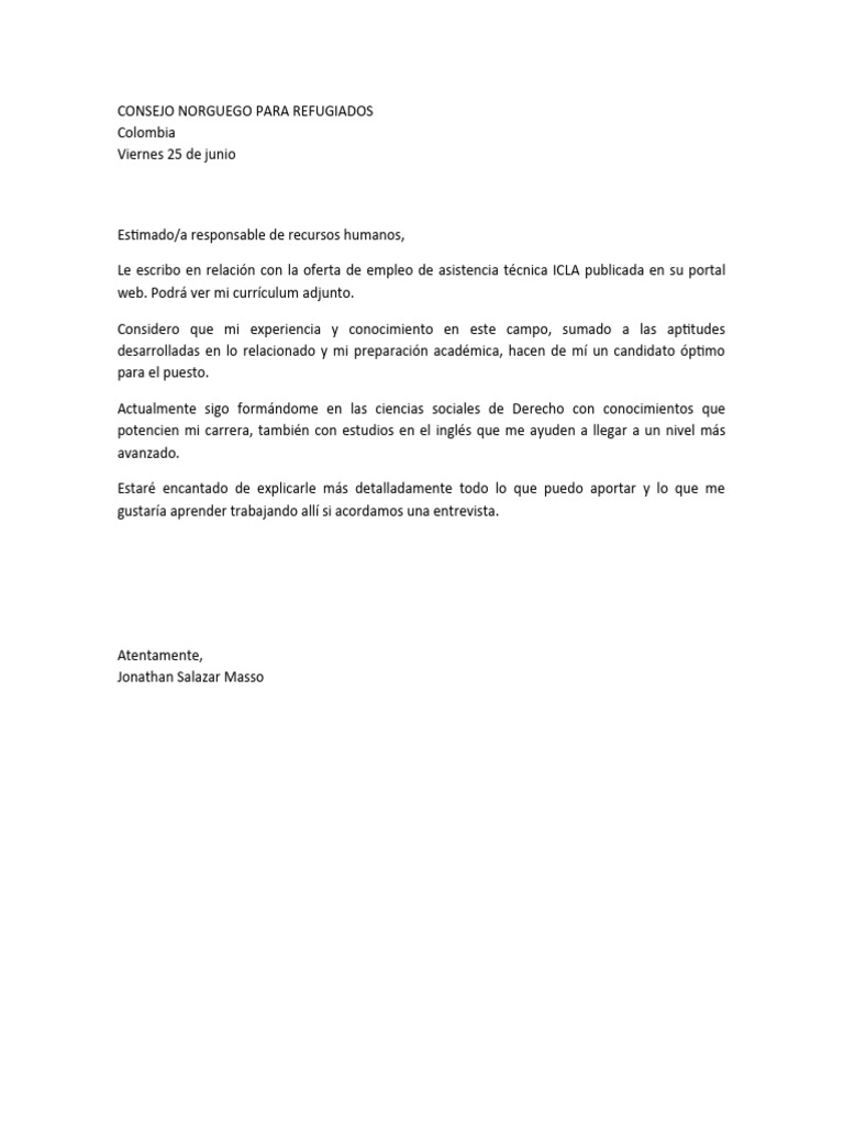 Carta de Presentacion Jonathan | PDF