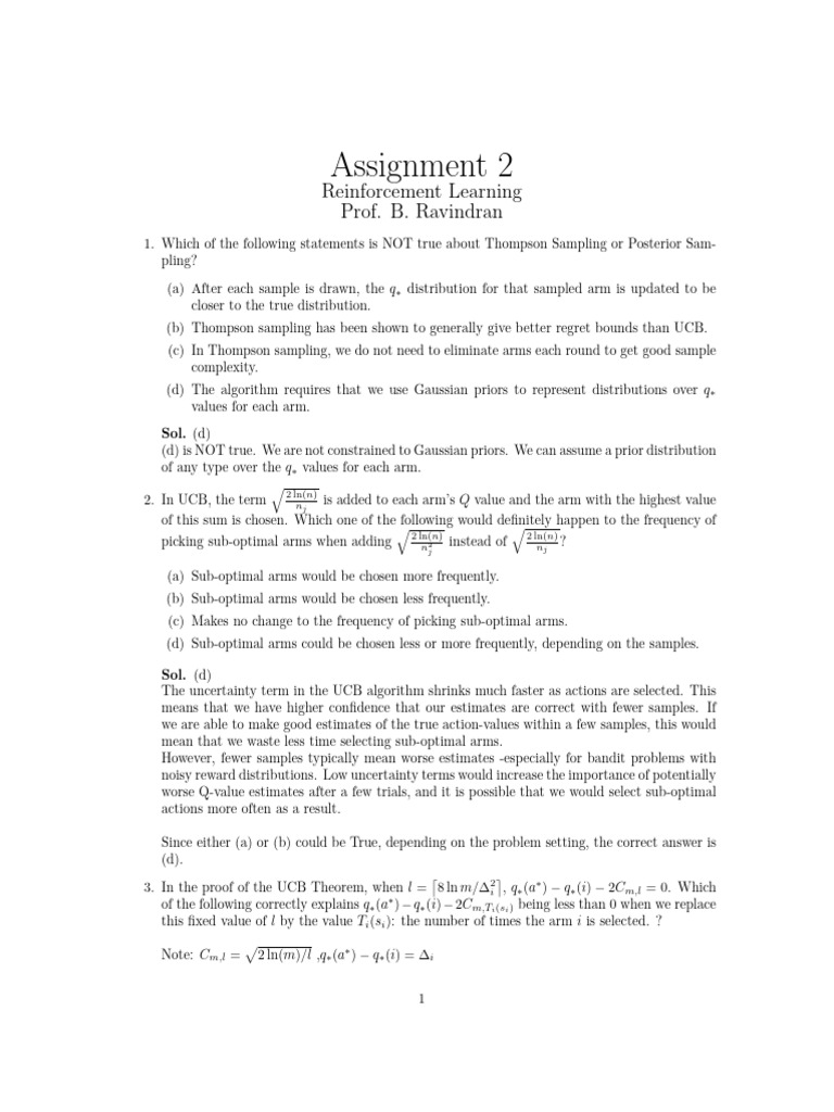 Assignment 2: Reinforcement Learning Prof. B. Ravindran | PDF