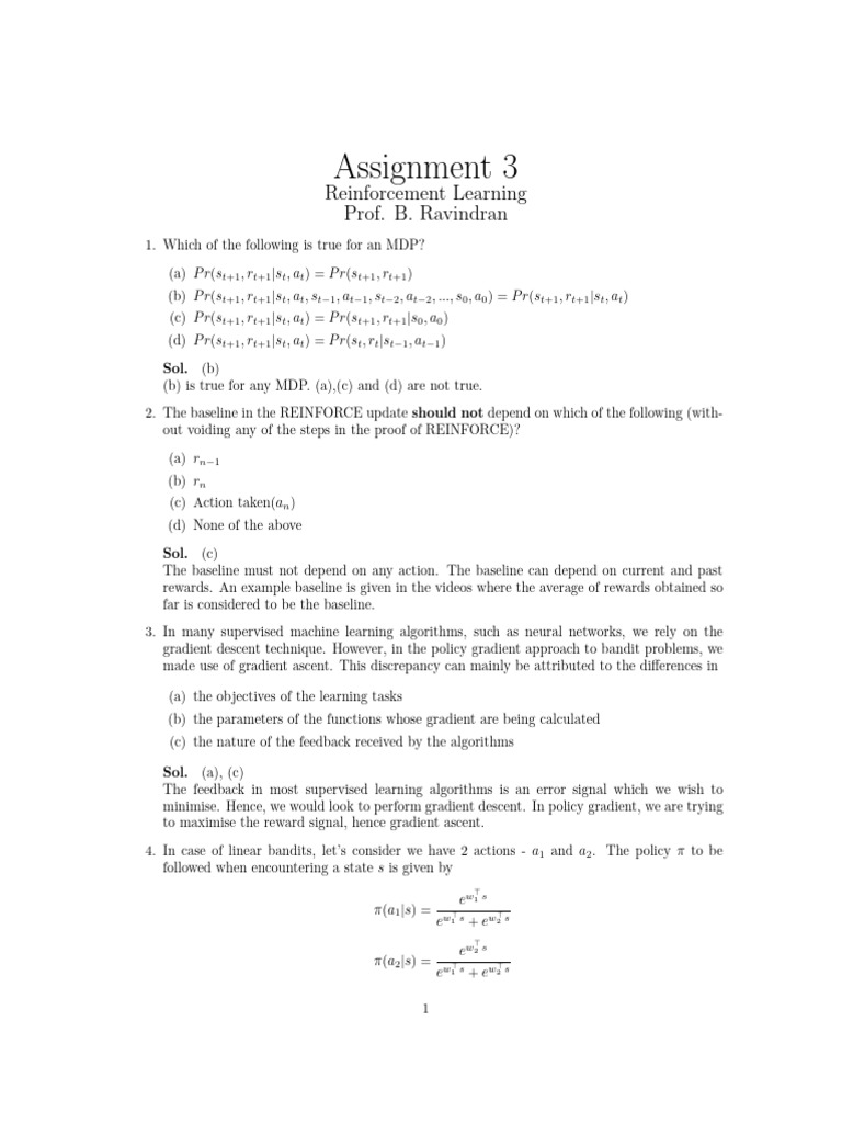 Assignment 3: Reinforcement Learning Prof. B. Ravindran | PDF