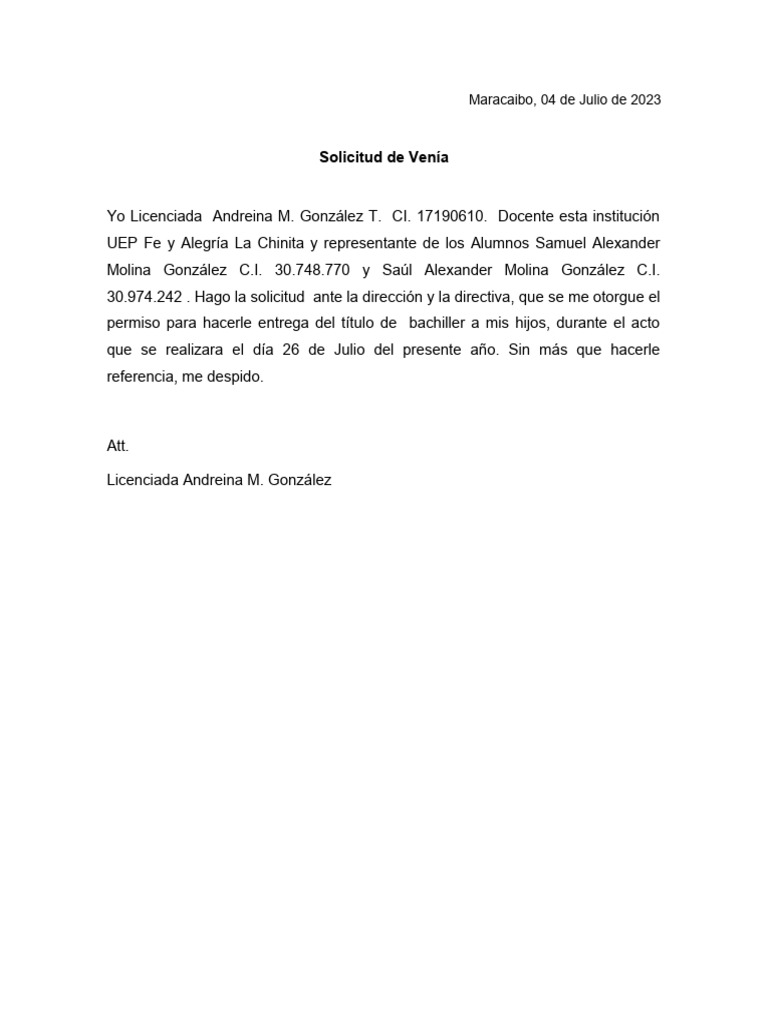 Solicitud de Venia Hmnos Molina | PDF