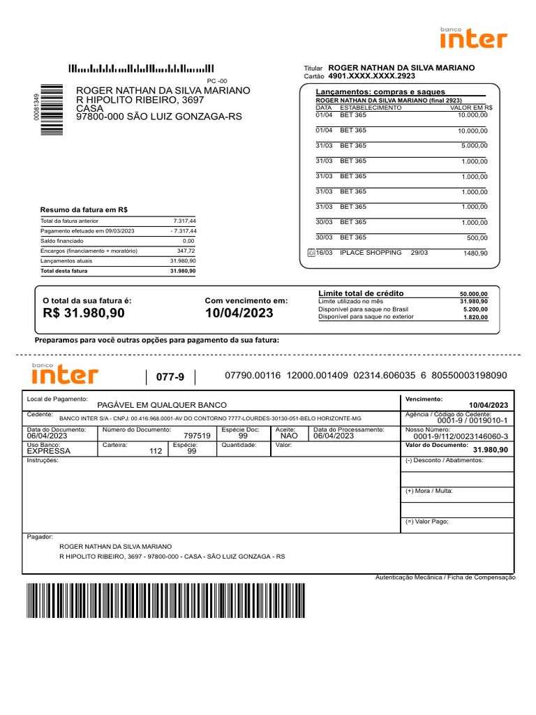 Roger Nathan Da Silva Mariano R Hipolito Ribeiro, 3697 Casa 97800-000 SÃO LUIZ GONZAGA-RS | PDF