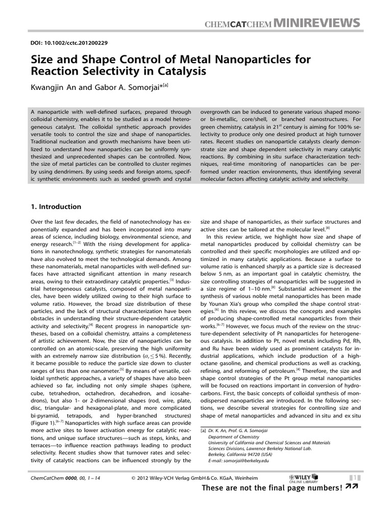 Size and Shape Control of Metal Nanopart | PDF | Nanoparticle | Catalysis