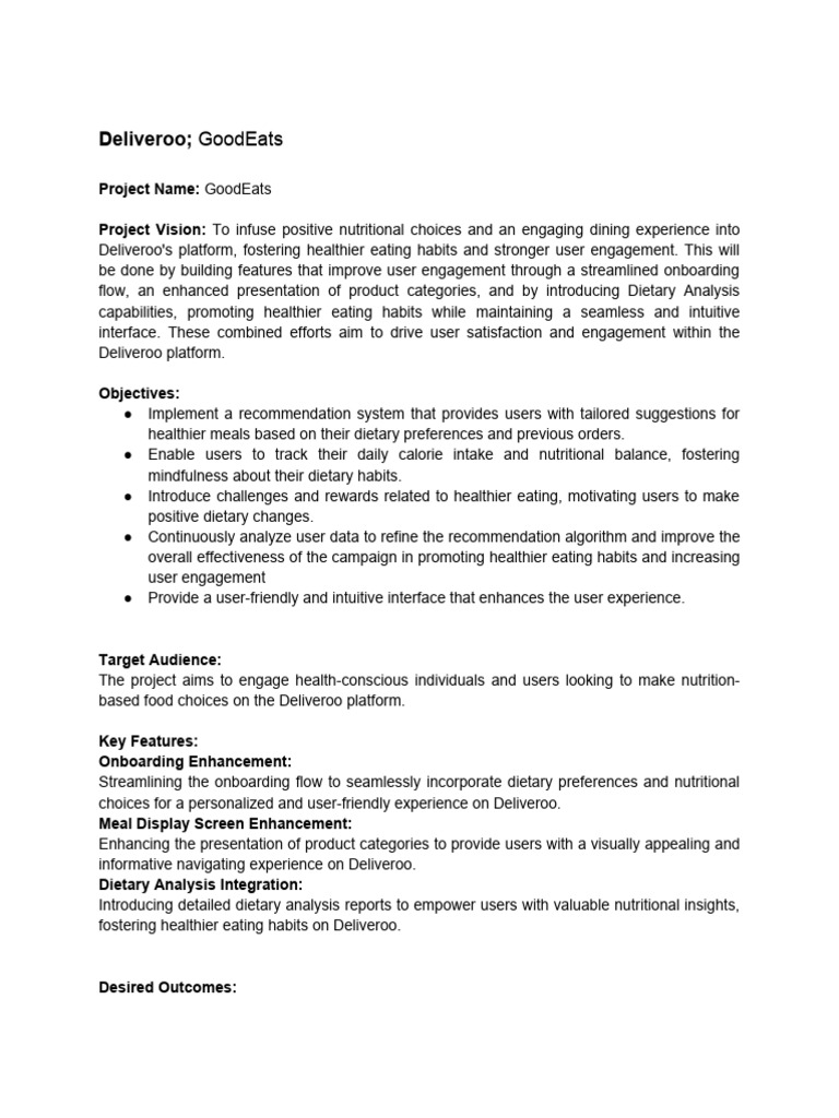 GoodEats Project PRD Onyenemezu Clinton | PDF | Mobile App | Diet (Nutrition)