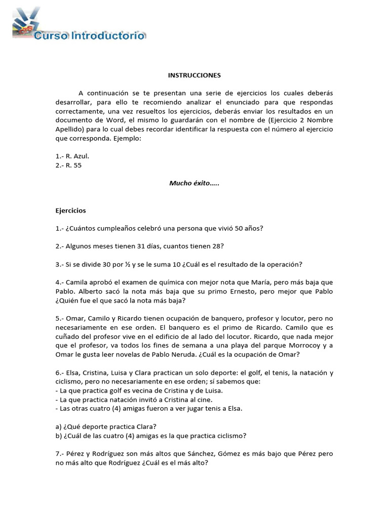 Ejercicio N2 Razonamiento Logico | PDF