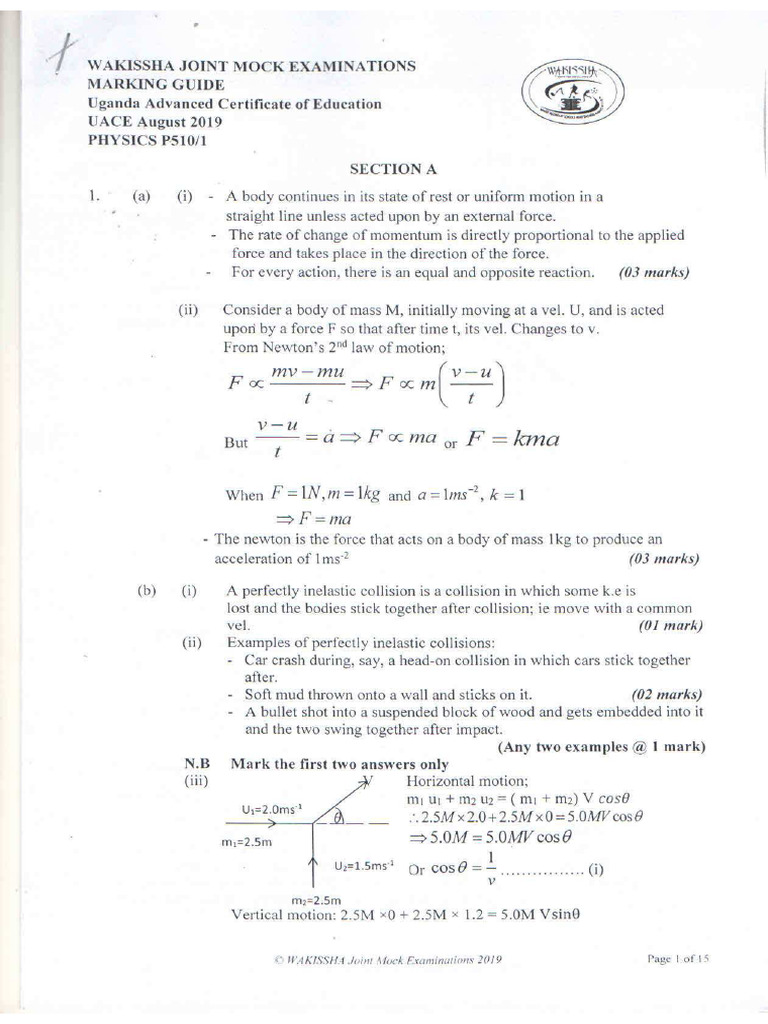 S.6 Physics Paper 1 Wakissha 2019 Marking Guide | PDF
