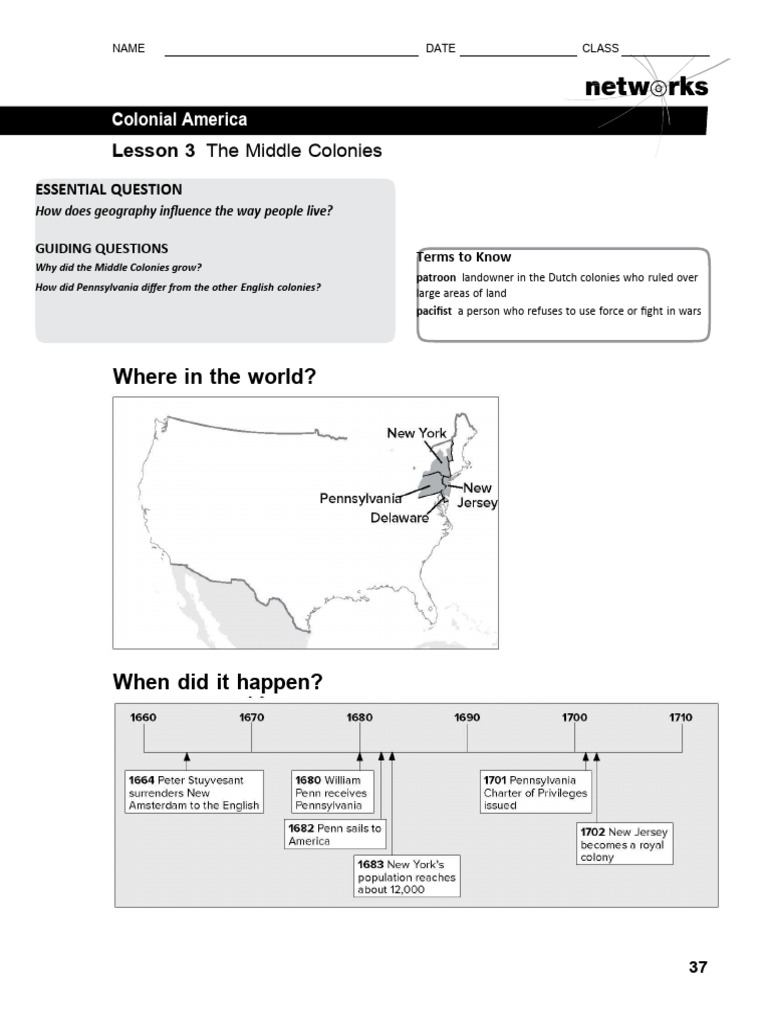 Week 9th Colonial America The Middle Colonies Unit 2 | PDF ...