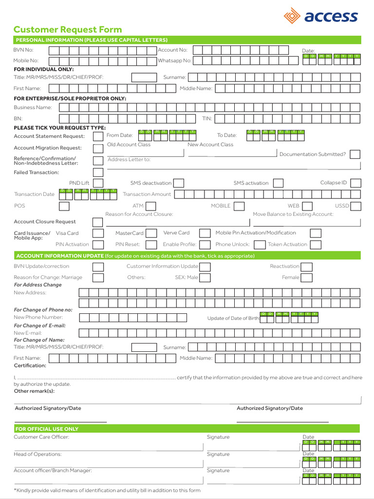 FORM - Custpmer Request and Compliance Form | PDF | Identity Document | Personal Identification ...