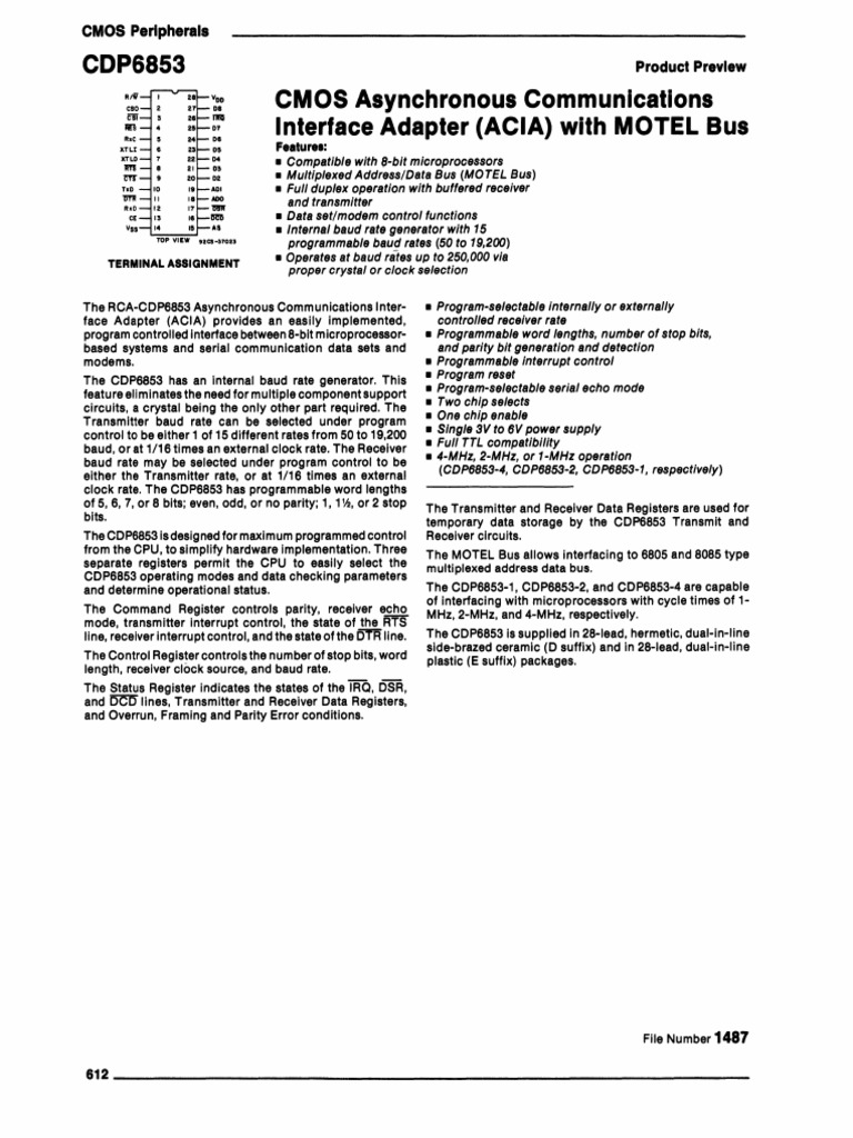 Cdp6853 CIA Datasheet | Download Free PDF | Input/Output | Central Processing Unit