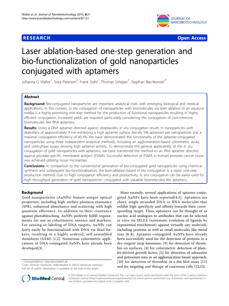 Laser Ablation-Based One-Step Generation and Bio-Functionalization of ...