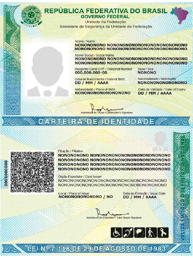 Novo Modelo Carteira Identidade RG Brasil 2023 Modelo Papel Moeda | PDF