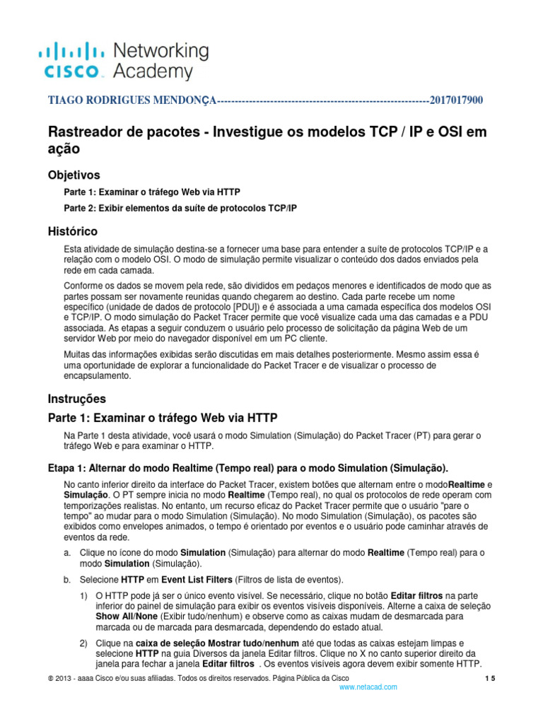 3.5.5 Packet Tracer Investigate The TCP Ip and Osi Models in Action PT ...