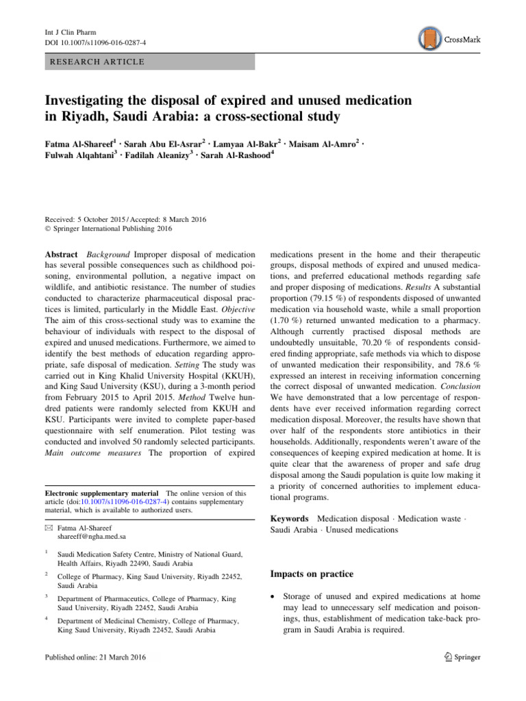 Medication Disposal Practices in Riyadh | PDF | Survey Methodology ...