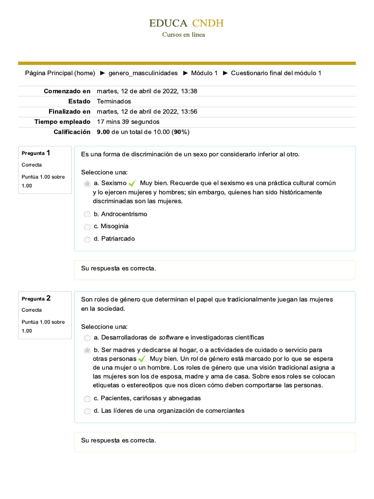 Cuestionario Final Del Módulo 1 | PDF