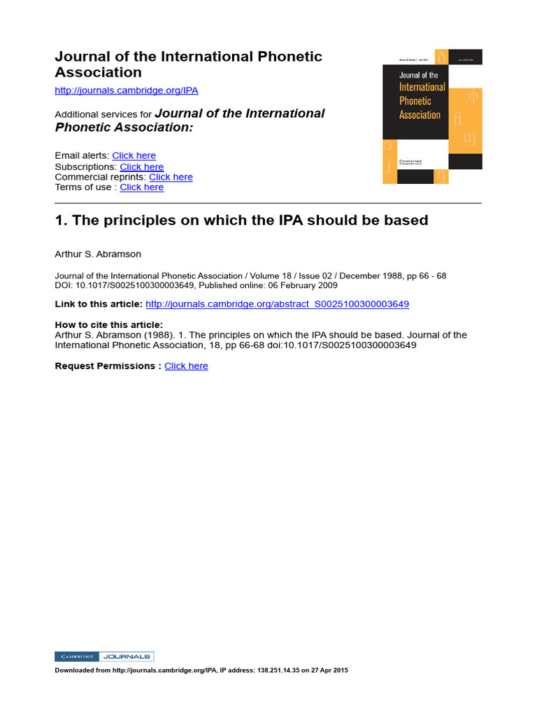 Journal of The International Phonetic Association | PDF | Phoneme ...