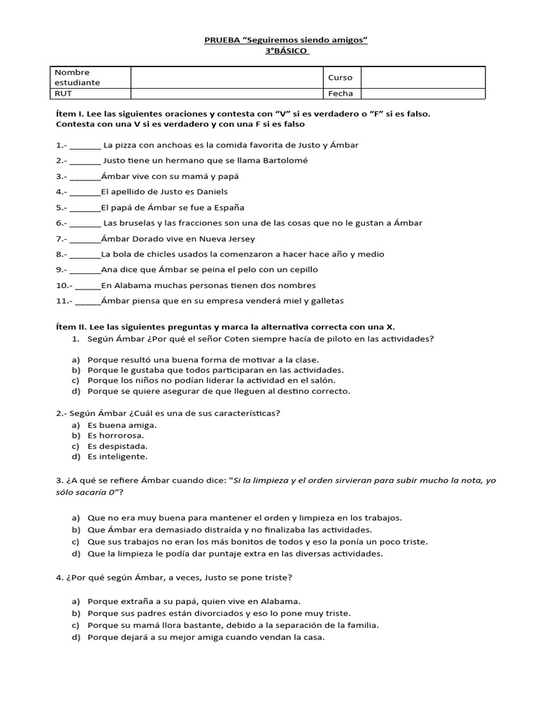 Prueba de "Seguiremos siendo amigos" | PDF