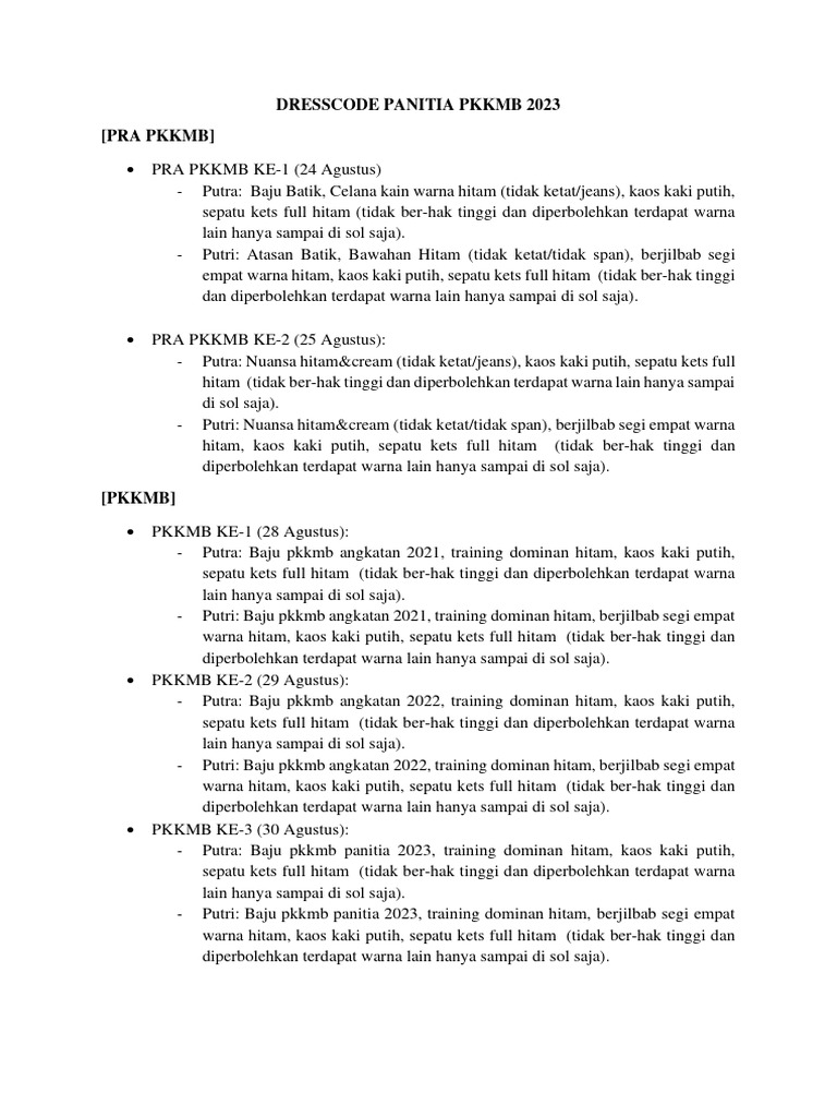 Dresscode Panitia PKKMB 2023 | PDF