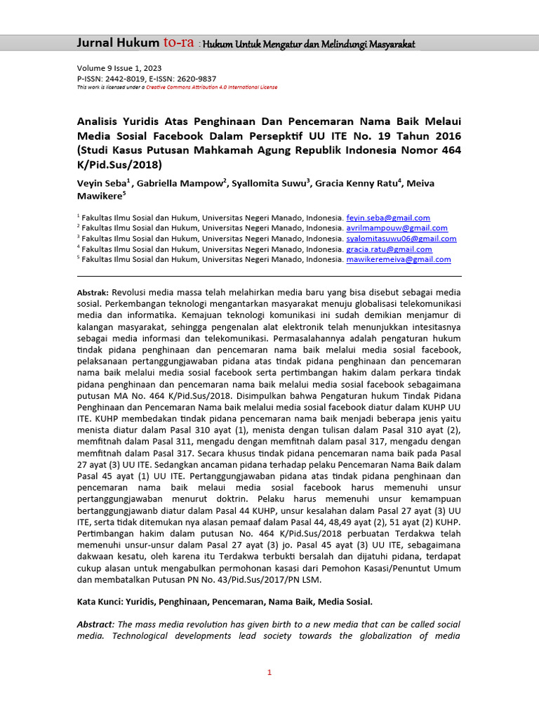 Template Artikel Jurnal Hukum Tora | PDF