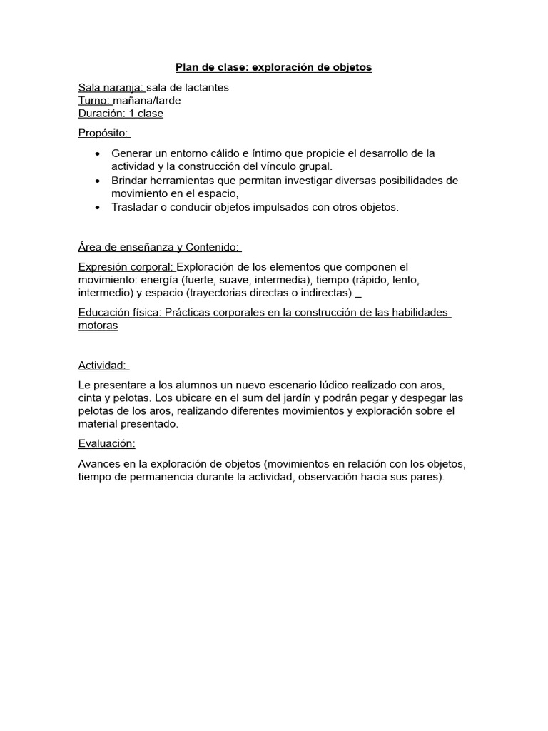 Plan de Clase 2 Exploracion de Objetos | PDF