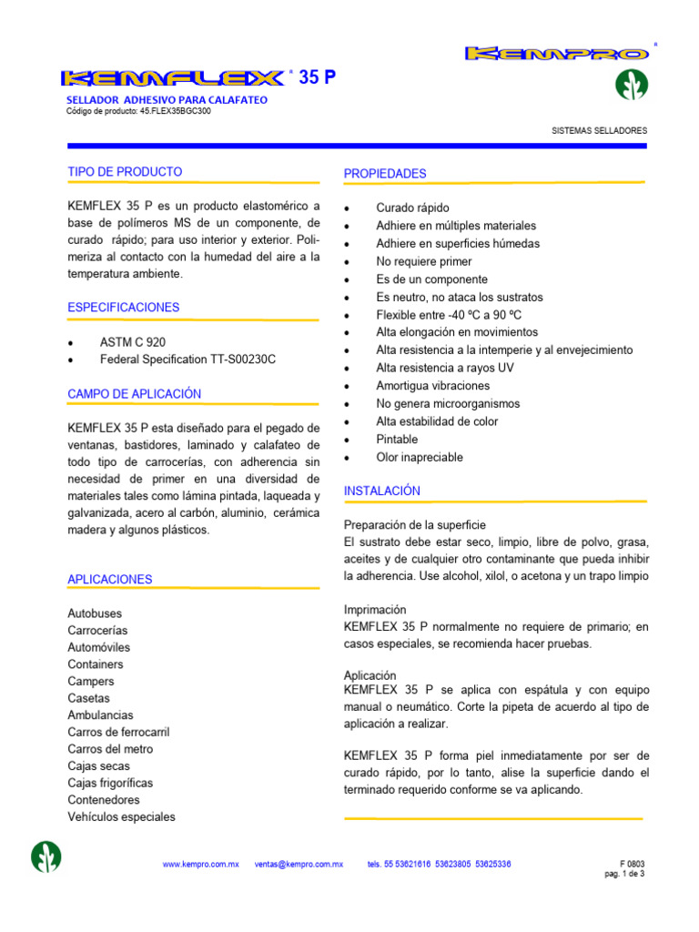 Kemflex 35 P Leed | PDF | Materiales | Ciencias fisicas