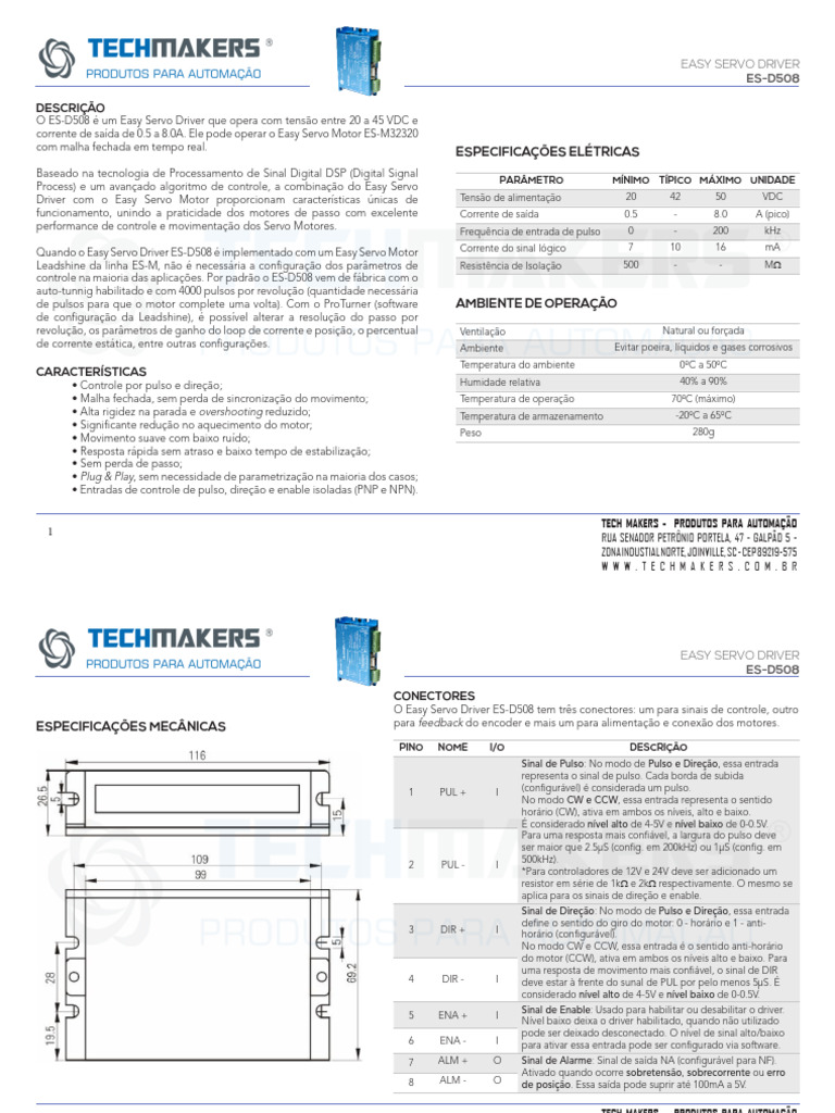 Datasheet Easy Servo Driver ES-D508 (2N.m) - Techmakers | PDF