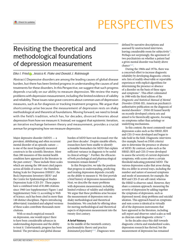 Revisiting The Theoretical and Methodological Foundations of Depression Measurement | PDF ...