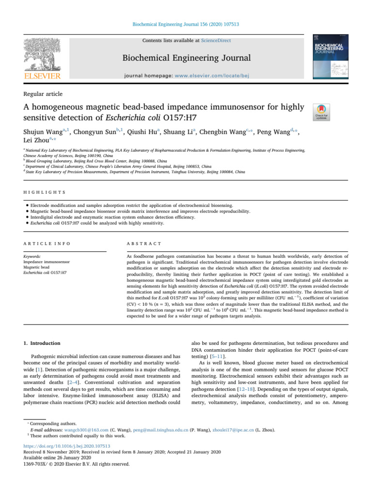 Homogenous Magnetic Bead Based EIS Detection of An E Coli Species | PDF ...